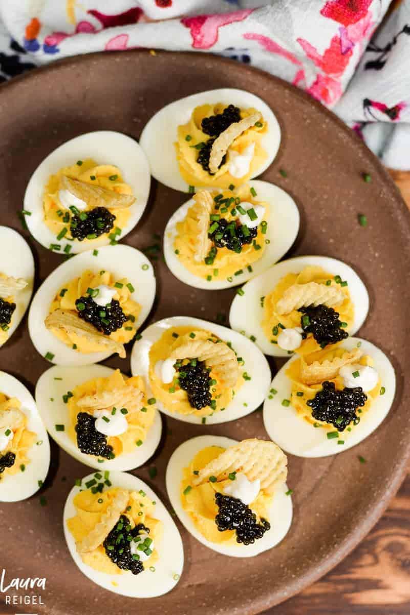Fancy Deviled Eggs with Caviar - Foodology Geek
