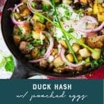 Duck Hash with Poached Eggs and Pickled Red Onions | Foodology Geek