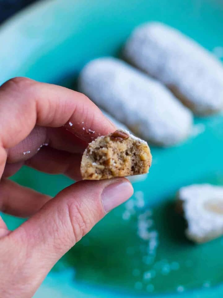 Pecan Finger Cookies with Powdered Sugar - Foodology Geek