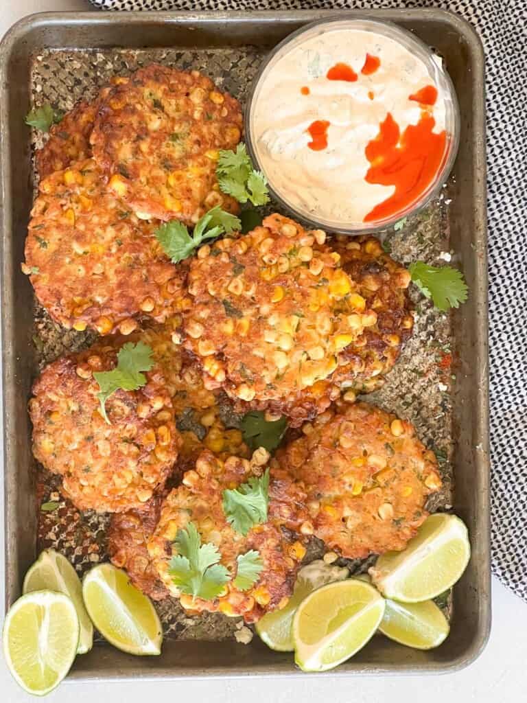 Street Corn Fritters With Spicy Sauce - Foodology Geek